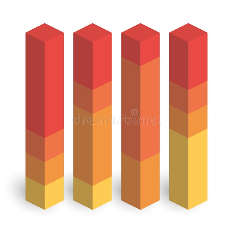 Stacked Bar Chart of 4 Columns. 3D Isometric Colorful Vector Graph ...