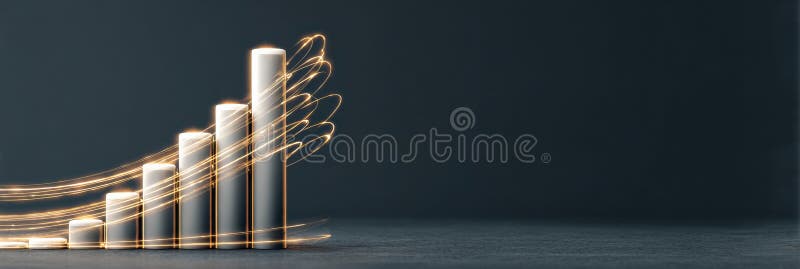 Stacked Bar Chart Rises with Glowing Light Trails on a Dark Neutral ...