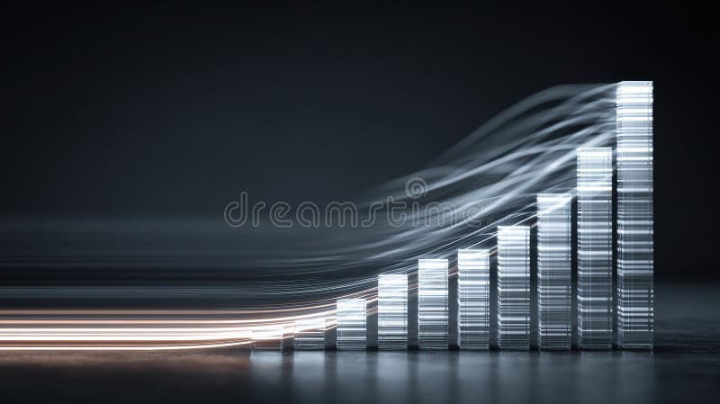 Stacked Bar Chart Depicting Growth with Light Trail on a Dark Neutral ...