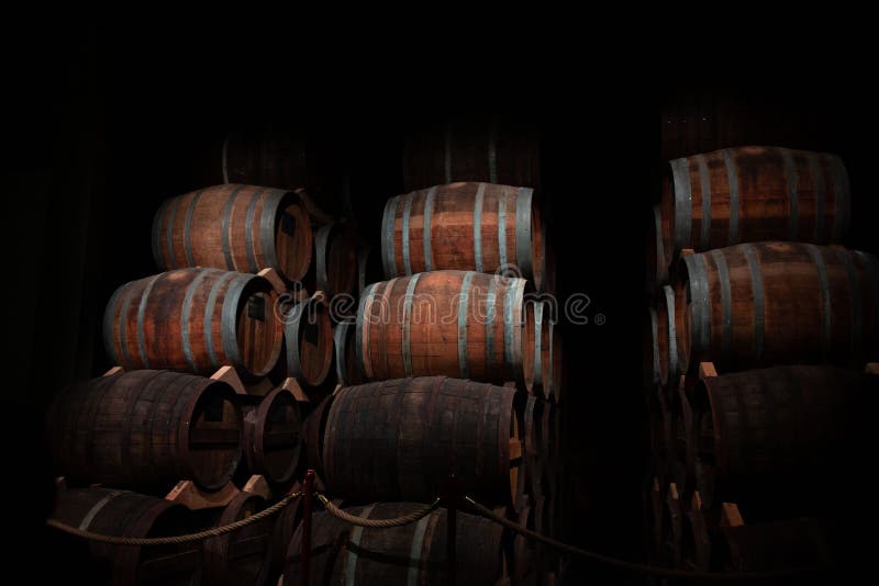 Barrels in a dark room stock image. Image of museum - 269260639