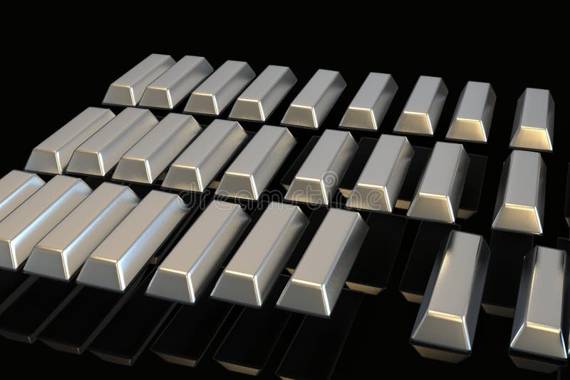 Stacked Bars of Silver Bullion 3D Render.Financial Concept Stock ...