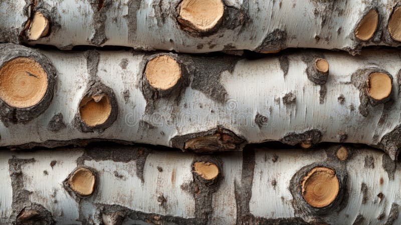 Stacked Birch Tree Logs with Knots and Bark Stock Illustration ...