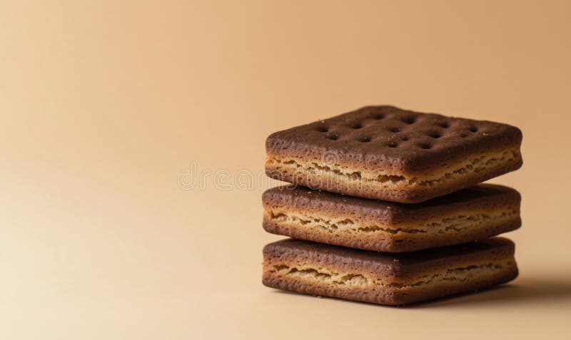 Stacked Biscuits on Beige Background, Three Layers of Crispy Cookies ...