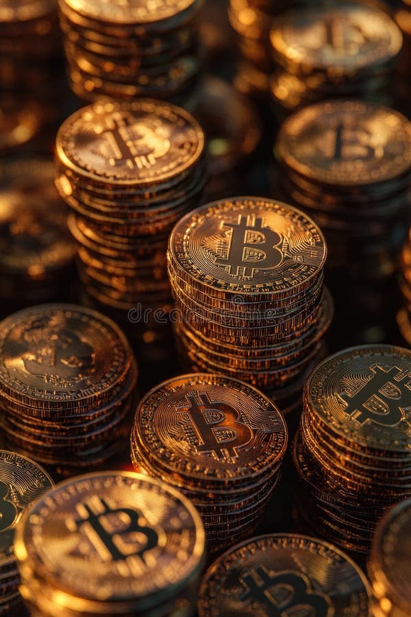 Stacked Bitcoins stock photo. Image of investment, digital - 377971406
