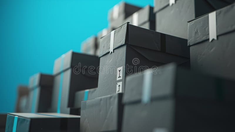 Stacked Black Shipping Boxes.AI Generated Image Stock Photo - Image of ...