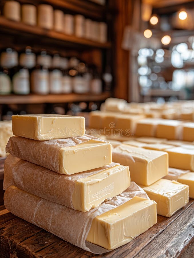 Stacked Blocks of Butter in a Rustic Kitchen Setting Stock Image ...
