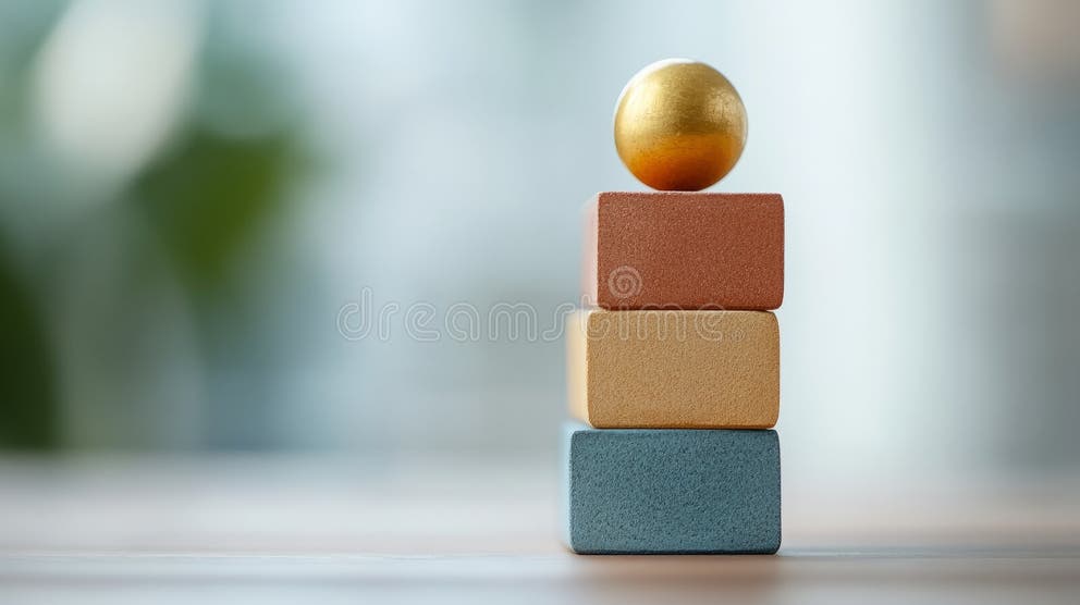 Stacked Blocks with a Gold Sphere on Top. Stock Photo - Image of ...