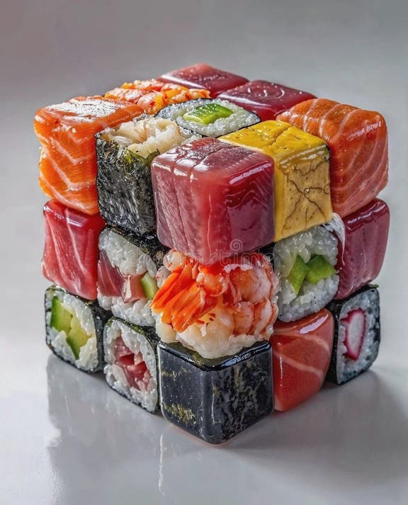 Stacked Blocks of Various Kinds of Sushi Stock Photo - Image of nori ...