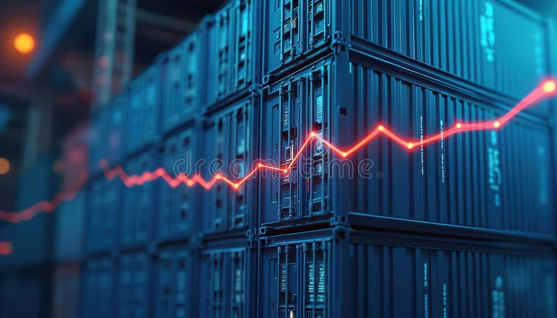 Stacked Blue Container Boxes with Digital Graph Chart. Illustration of ...