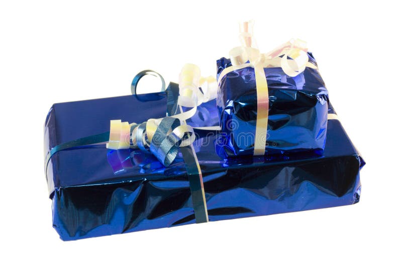 Stacked blue foil presents stock photo. Image of isolated - 12620422