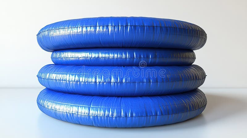 Stacked Blue Inflatable Rings, Studio Shot, White Background, Summer ...
