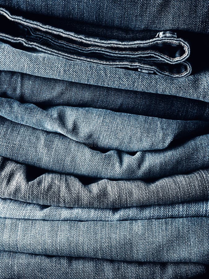 Stacked Blue Jeans Using As Background Stock Photo - Image of clothing ...
