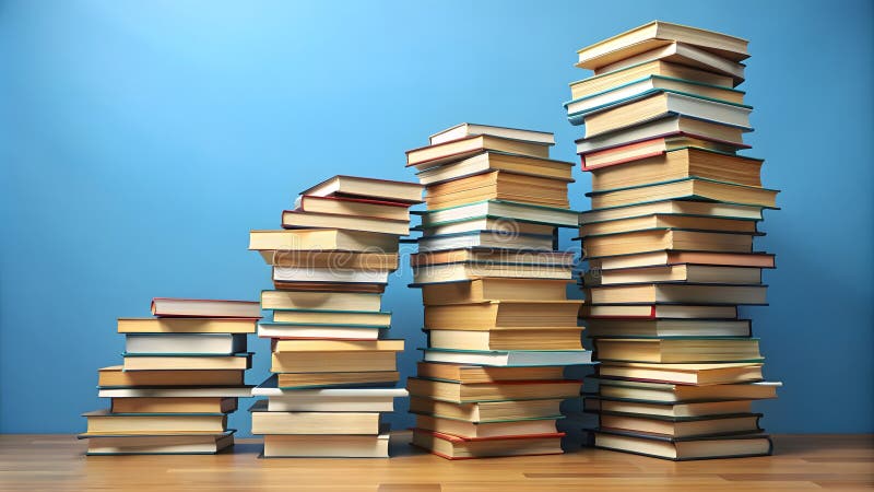 Stacked Books Against Blue Background: Knowledge and Education Concept ...