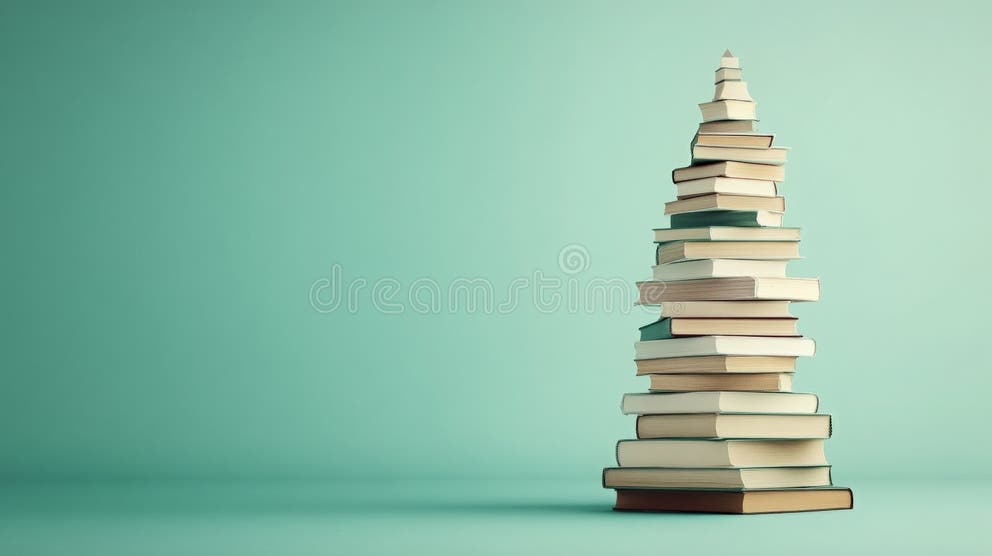 Stacked Books on a Turquoise Background Creating a Visually Appealing ...