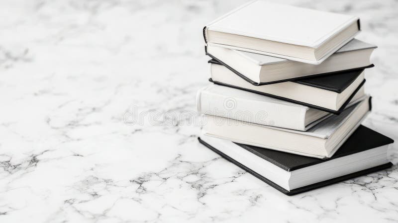 Stacked Books with Blank Covers on a Marble Surface Stock Image - Image ...