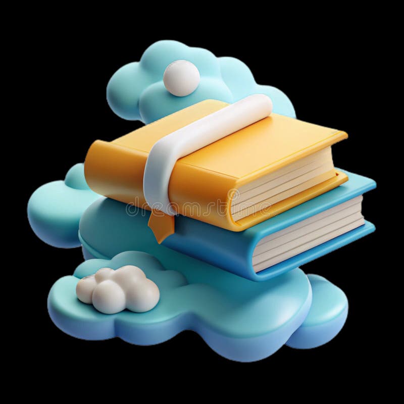 Stacked Books with Clouds and a White Sphere Reading Education Stock ...