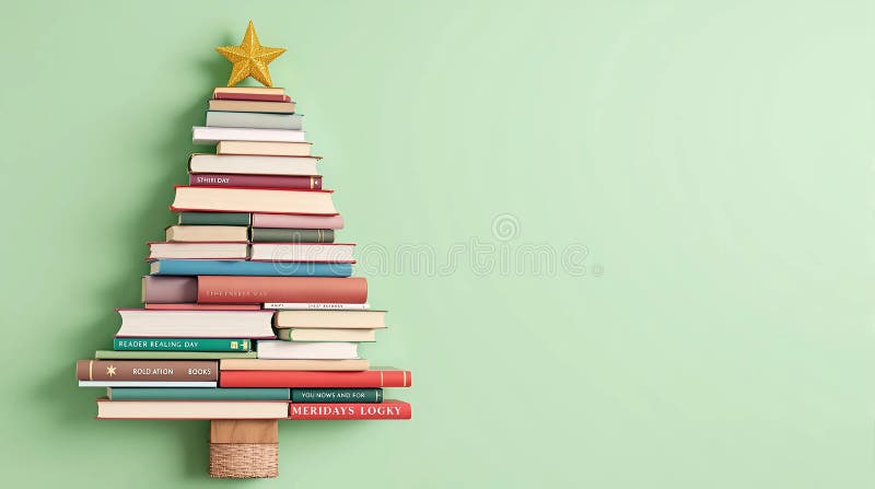 Stacked Books Form a Festive Christmas Tree Stock Illustration ...