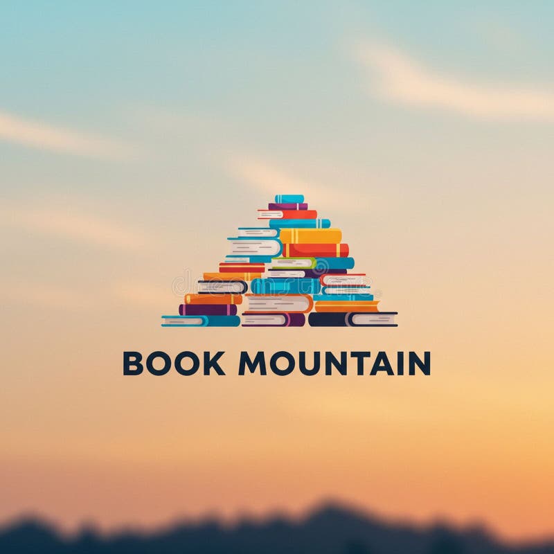 Stacked Books Form a Triangular Mountain Shape Against a Blurred Sunset ...