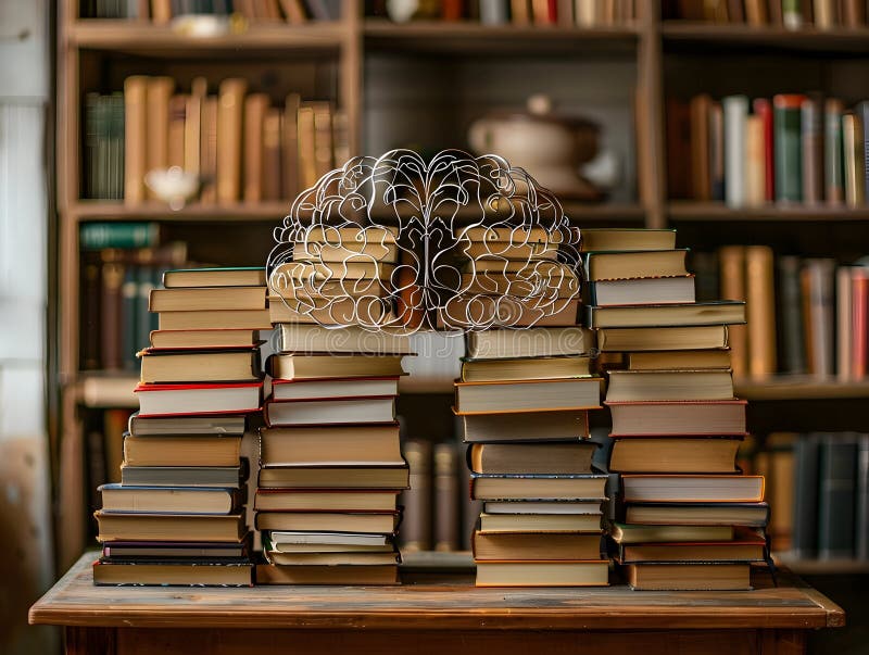 Stacked Books Forming a Brain Shape Representing the Power of Knowledge ...