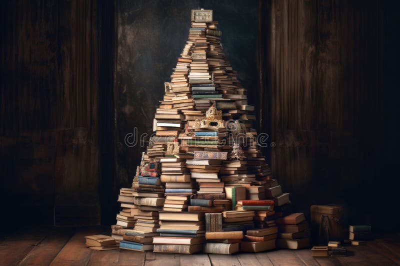 Stacked Books Forming a Towering Structure Stock Illustration ...