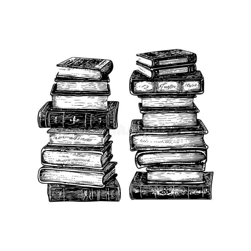 Stacked Books Ink Sketch Hand Drawn Style. Vector Illustration Design ...