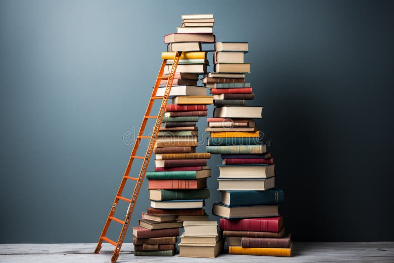Stacked Books, Ladders Frame Educations Allure in Front View with Copy ...