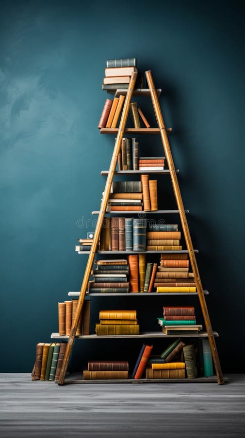 Stacked Books, Ladders Frame Educations Allure in Front View with Copy ...