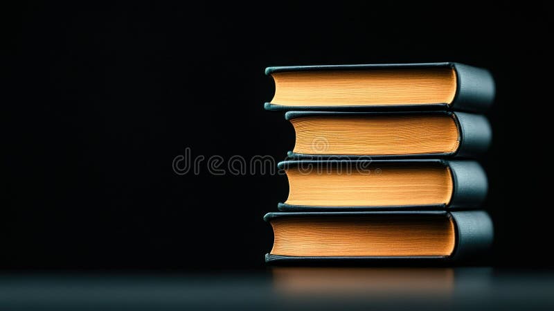 Stacked Books with Sharp Focus on Black Background Stock Illustration ...