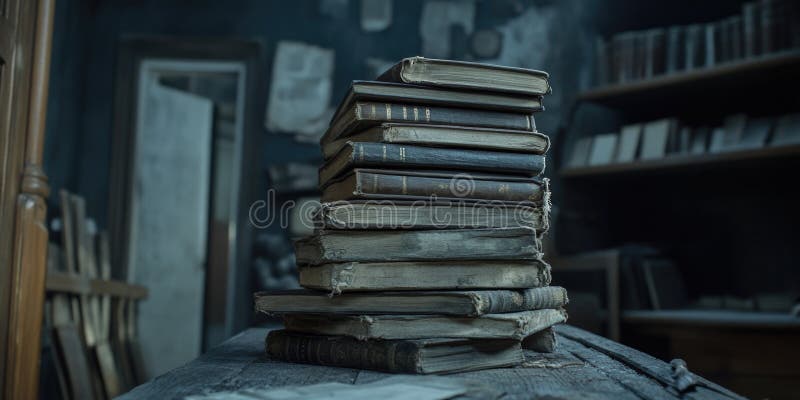 Stacked Books on Table stock photo. Image of learning - 378557066