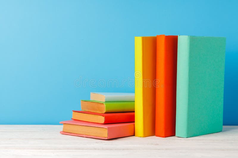 Stacked Books on Wooden Desk Front View Stock Photo - Image of school ...