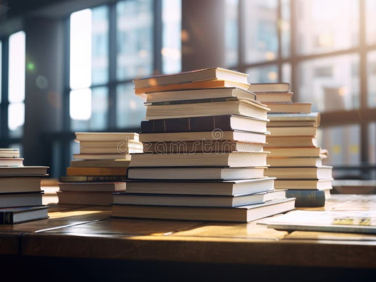 Stacked Books on Wooden Table Stock Photo - Image of learning ...