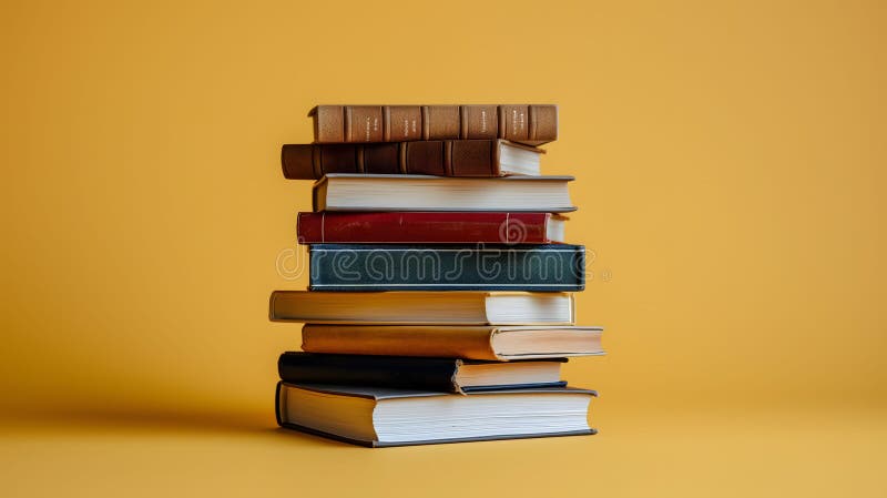 Stacked Books on Yellow Background, Various Colors Stock Illustration ...