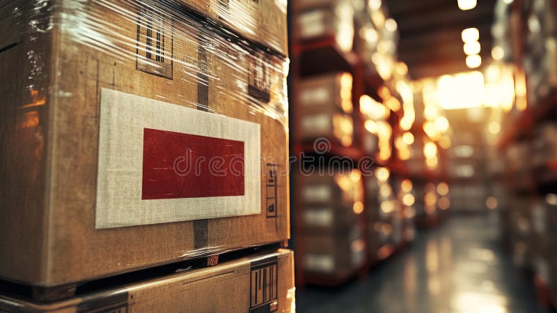 Stacked Boxes in a Sunlit Warehouse Aisle Stock Photo - Image of boxes ...