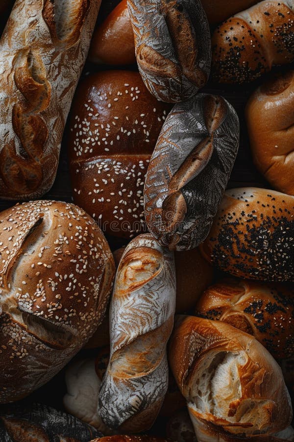 Stacked breads and buns stock image. Image of bakery - 375111995