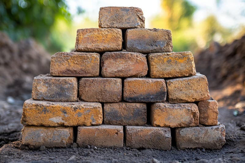 Stacked Bricks Creating a Pyramid Shape on a Construction Site ...