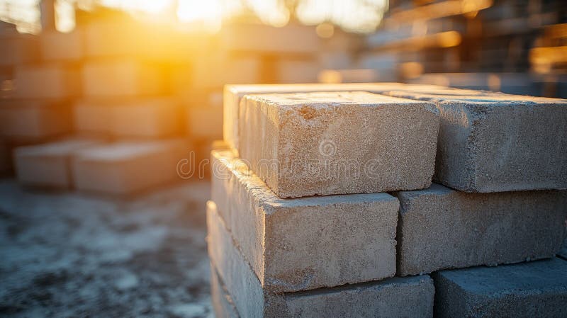 Stacked Bricks Illuminated Warm Sunlight Construction Site Stock Photos ...