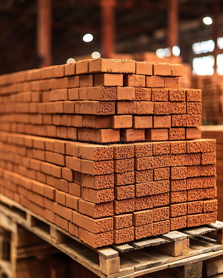 Stacked Bricks on Wooden Pallets in Warehouse Stock Photo - Image of ...