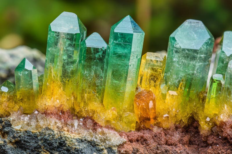 Stacked, Bright Green Kryptonite Crystals with a Mass of Glowing Black ...