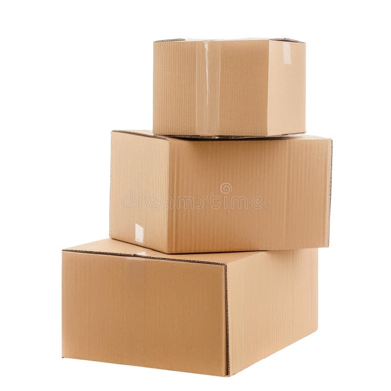 Stacked Brown Cardboard Boxes Isolated on White Background, Shipping ...