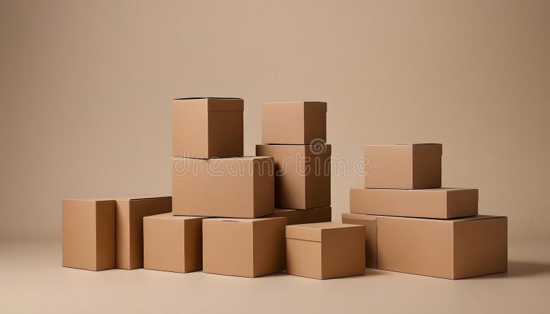 Stacked Brown Cardboard Boxes on a Neutral Background for Packaging ...