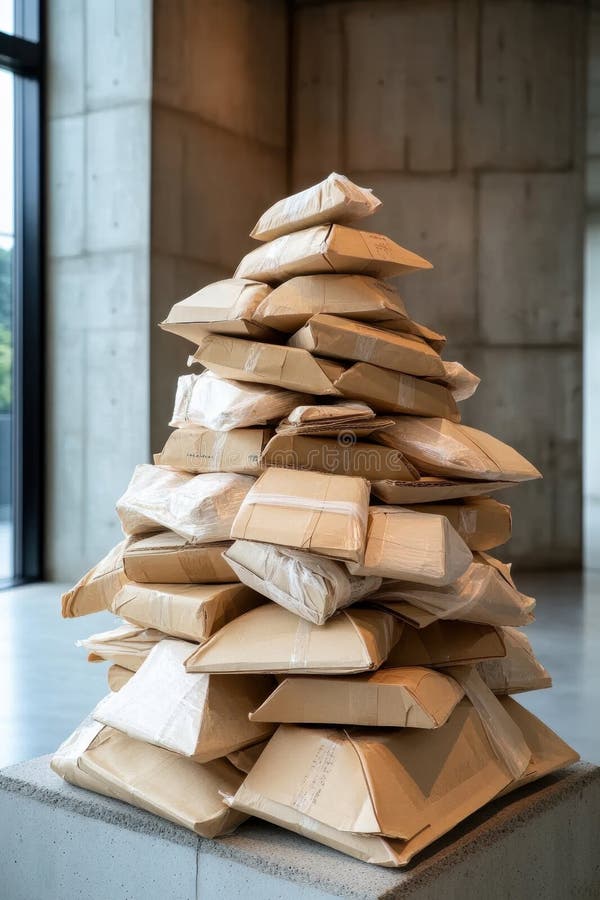 Stacked Brown Paper Packages in Modern Industrial Interior. Stock Photo ...