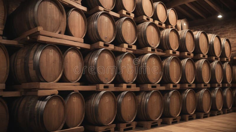 Stacked Brown Wooden Beer Barrels. Generative AI Stock Illustration ...