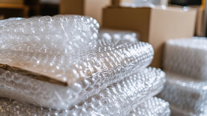 Stacked Bubble Wrap Sheets in a Storage Area Ready for Packing Items Safely during Shipping ...
