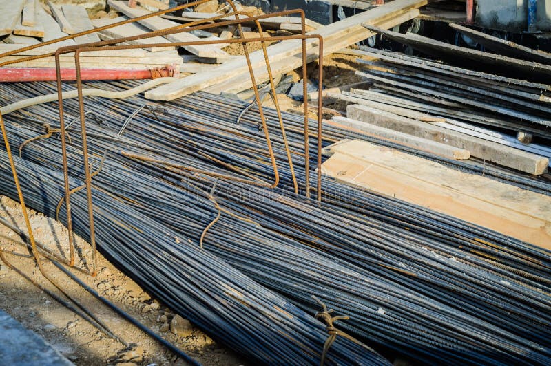 Stacked Building Materials on a Construction Area Stock Image - Image ...