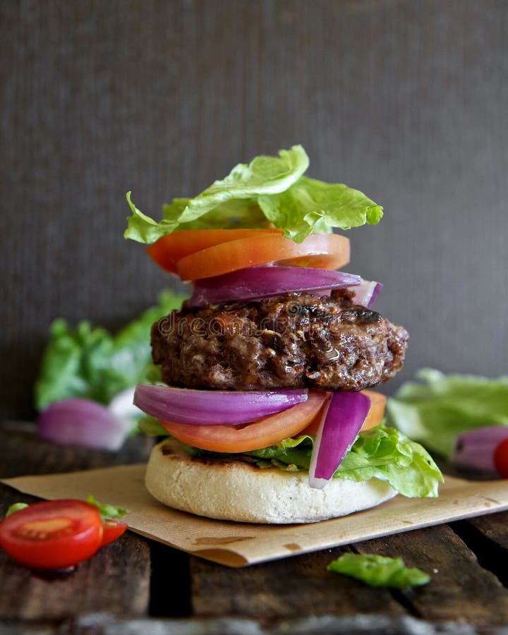 Stacked burger with salad stock image. Image of bread - 32430517