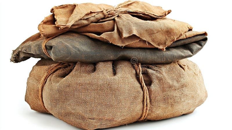Stacked Burlap Sacks, Tied, Aged, Studio Shot, White Background ...