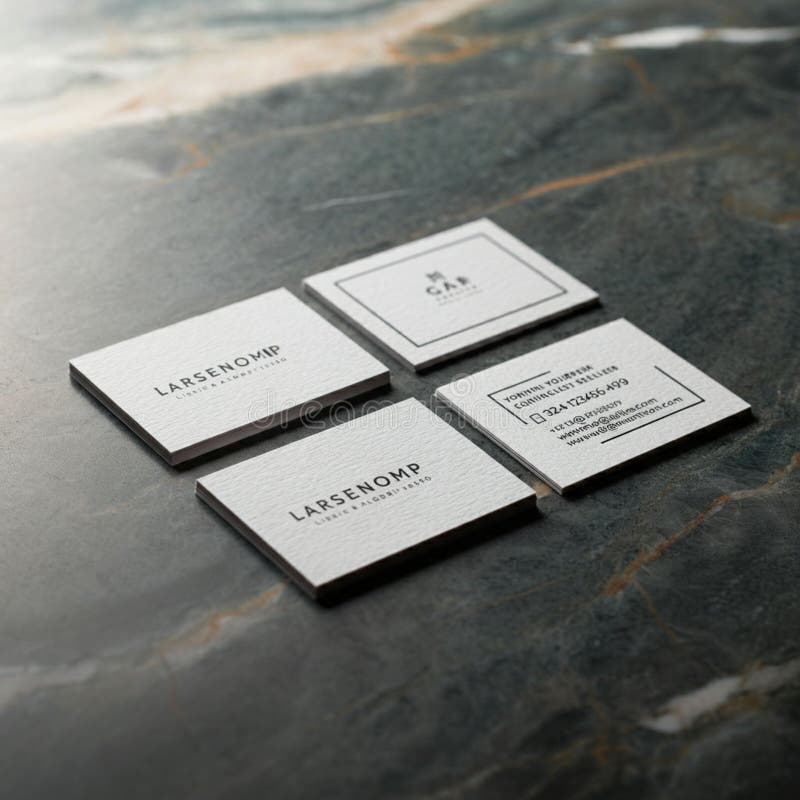 Stacked Business Cards on a Dark Marble Surface. the Cards are ...