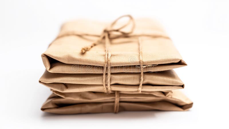 Stacked Canvas Packages Tied with String Stock Illustration ...