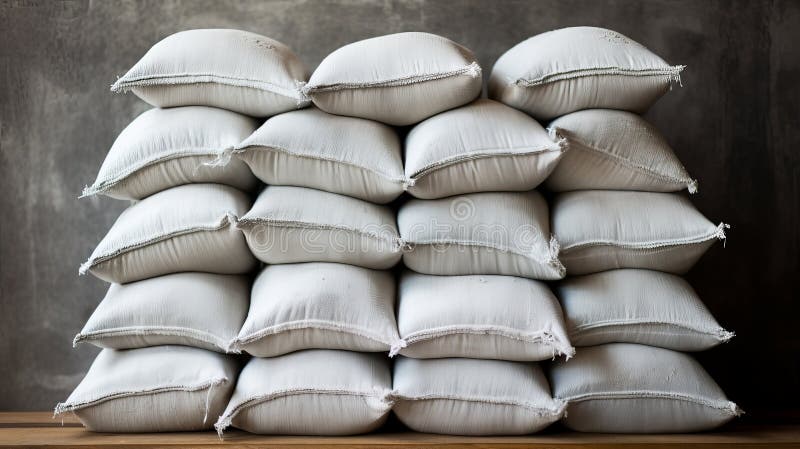 Stacked Canvas Sacks Filled with Grain Arranged Neatly Against a ...