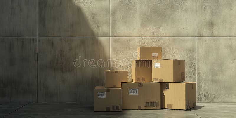 Stacked Cardboard Boxes Against a Concrete Wall Stock Illustration ...